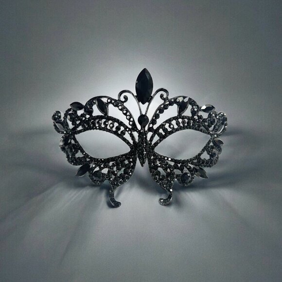 Handmade | Jewelry | Black Masquerade Mask Crystal Prom Mask Black ...
